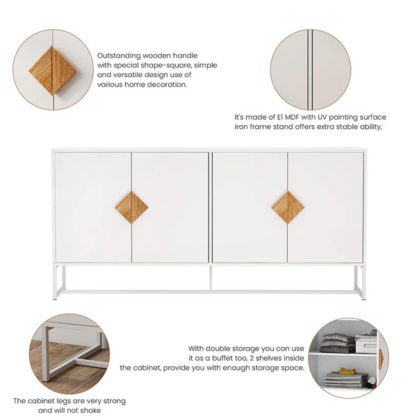 Ebern Designs 63"L Buffet Cabinet 4 Doors Modern Kitchen Buffet Storage Sideboard Cabinet ...